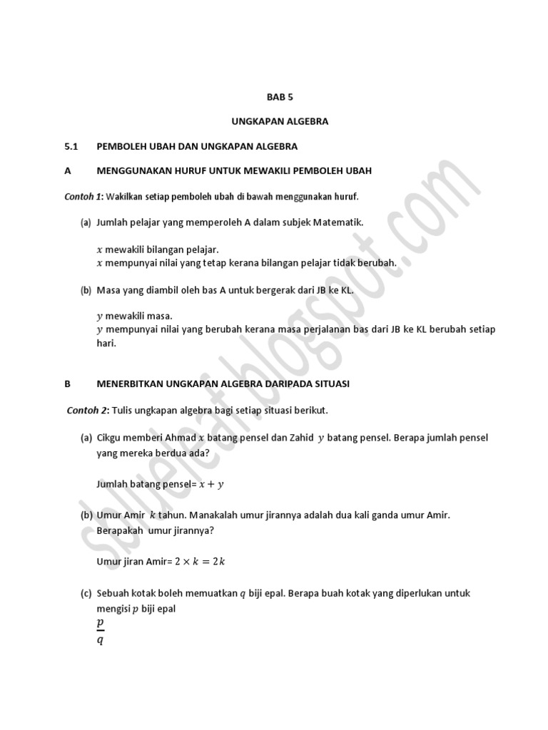 Nota Ringkas Math Form 1 BAB 5 | PDF
