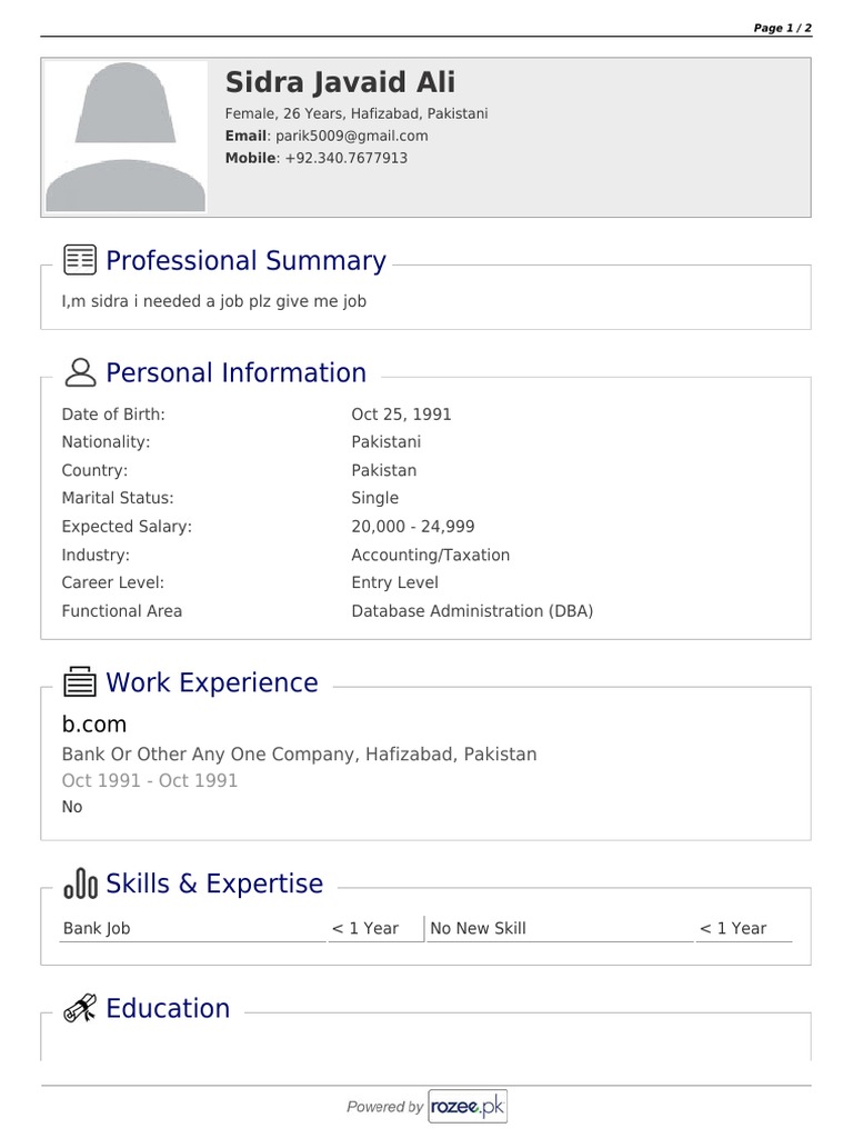 Sidra Javaid Ali: Professional Summary | PDF