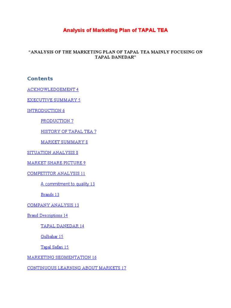 Tapal Tea Marketing Plan Analysis | PDF | Tea | Swot Analysis