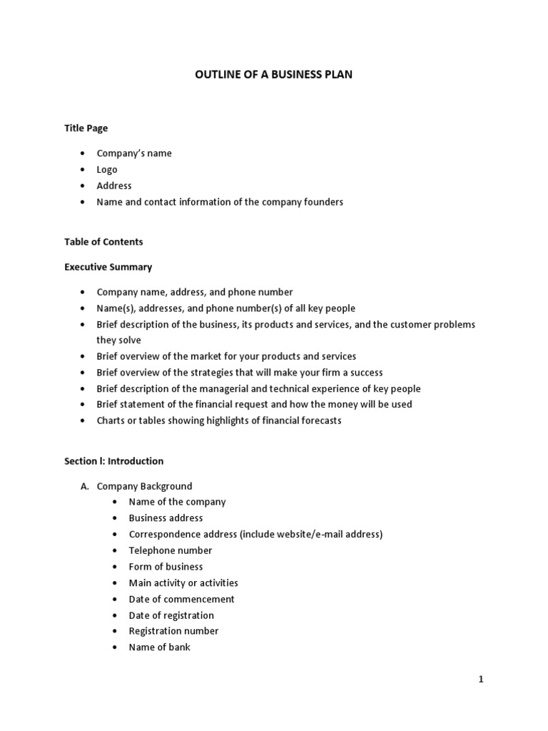 Outline of A Business Plan | PDF | Marketing | Business