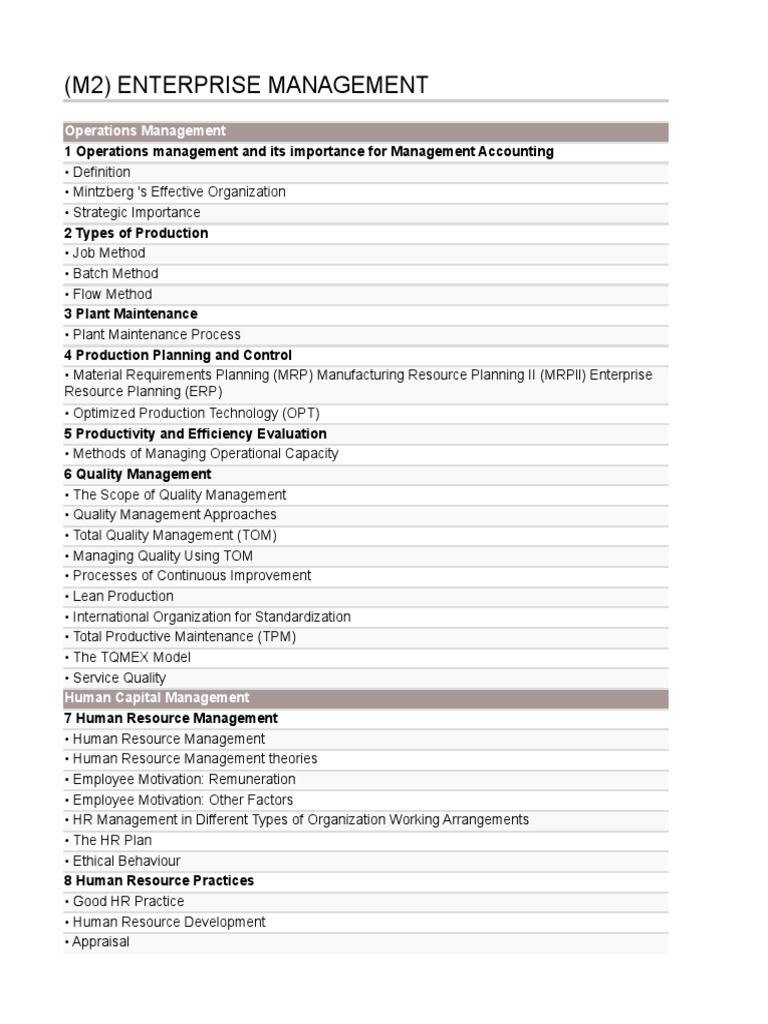 M2 Enterprise Management Course Outline | PDF
