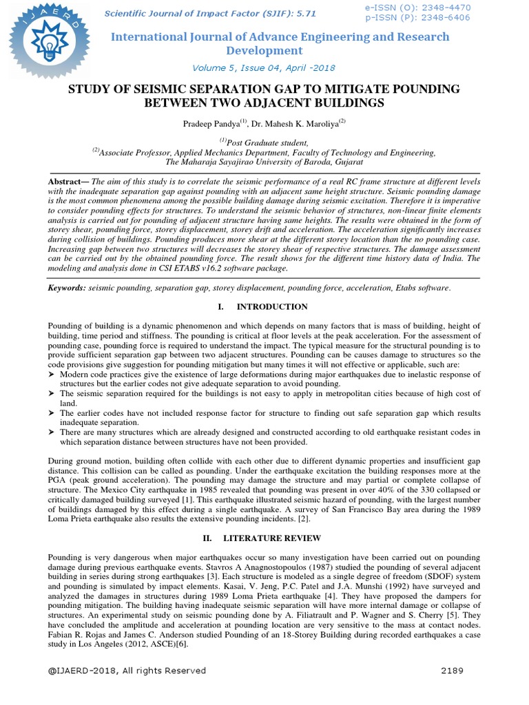 TMP 4224-Study of Seismic Separation Gap To Mitigate Pounding Between Two Adjacent Buildings ...