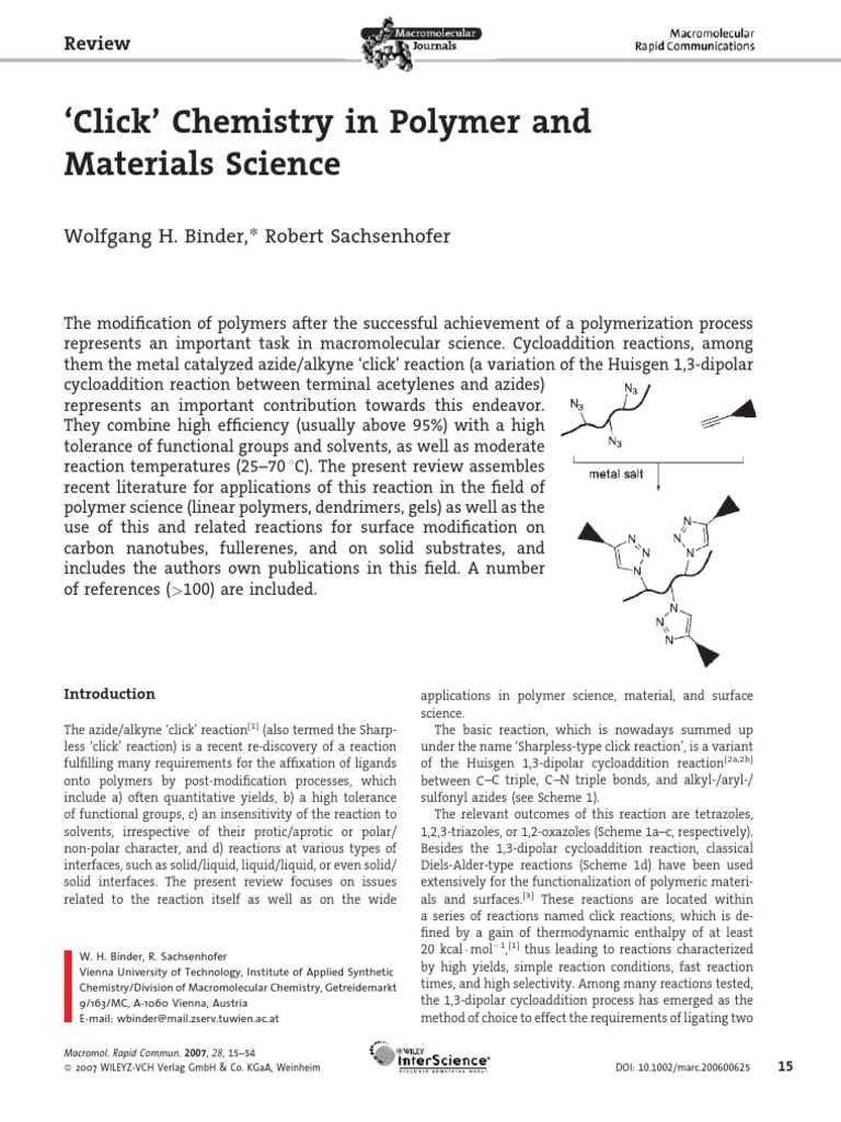 Click' Chemistry in Polymer and Materials Science: Review | PDF ...