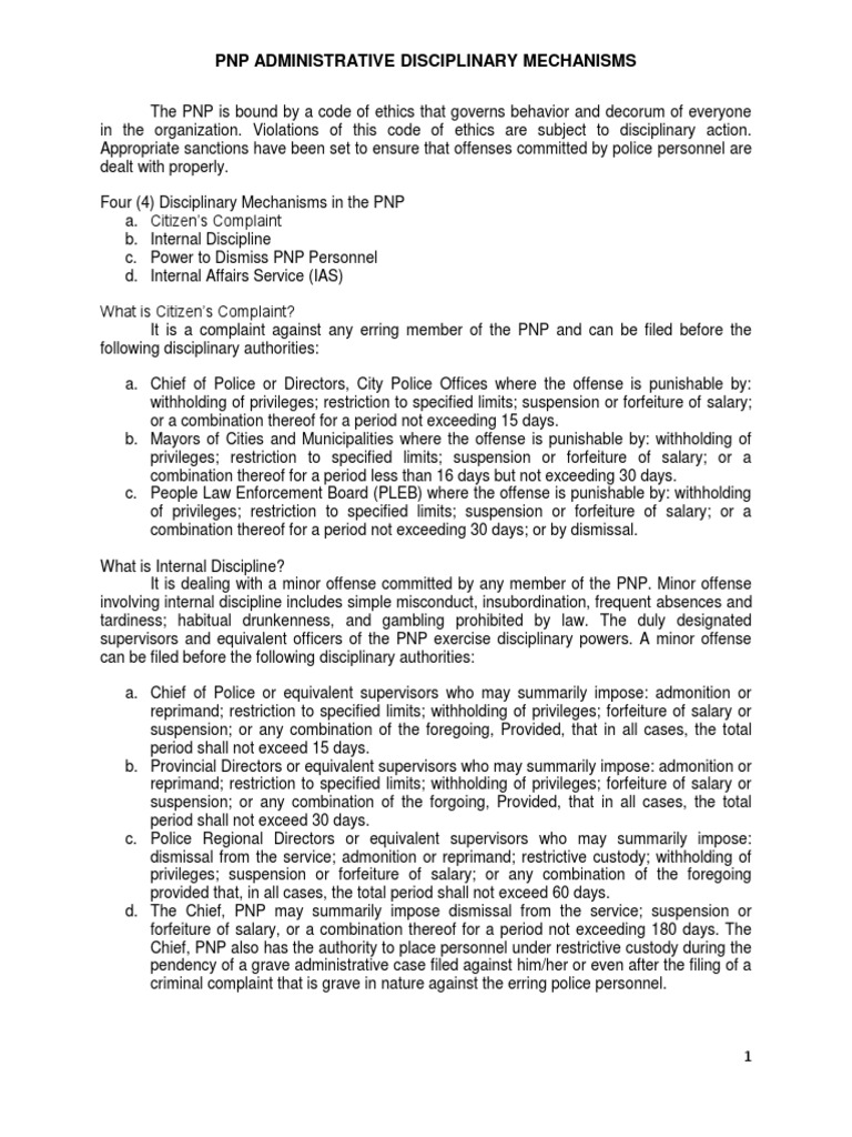 PNP Administrative Disciplinary Mechanisms | Download Free PDF | Asset ...