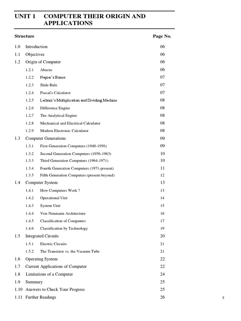 Unit 1 Computer Their Origin and Applications: Structure Page No | PDF | Central Processing Unit ...