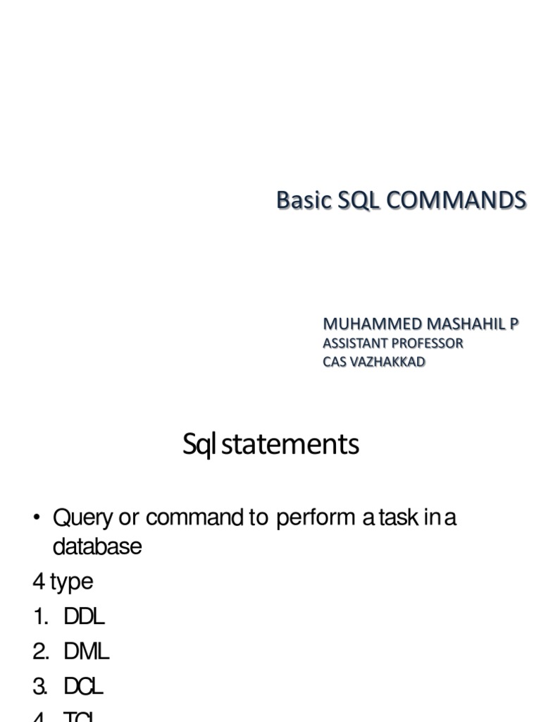 Basic SQL Commands | Download Free PDF | Databases | Data