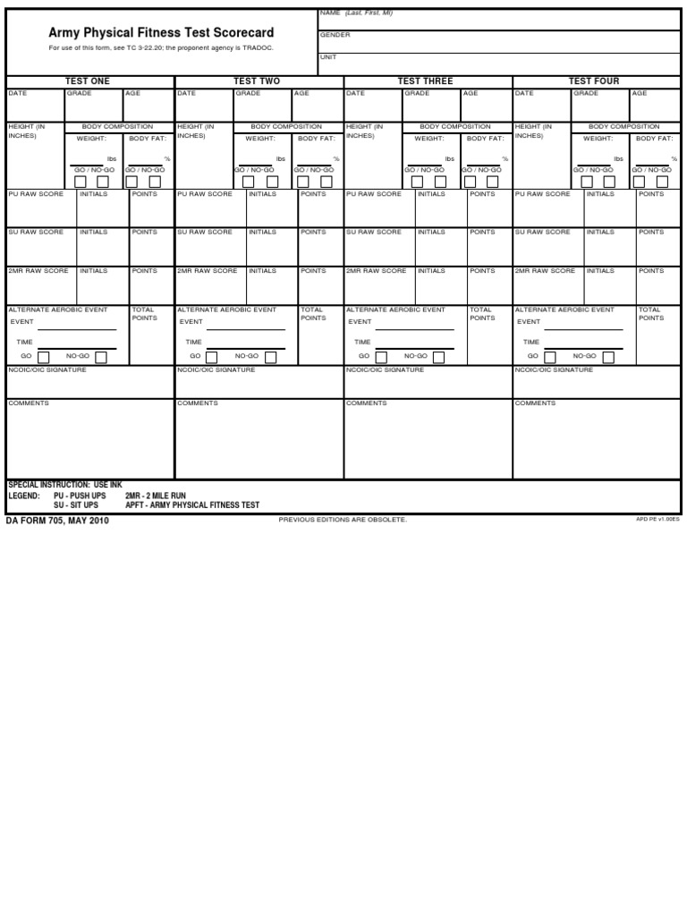 Army Physical Fitness Scorecard | PDF | Evaluation Methods | Evaluation