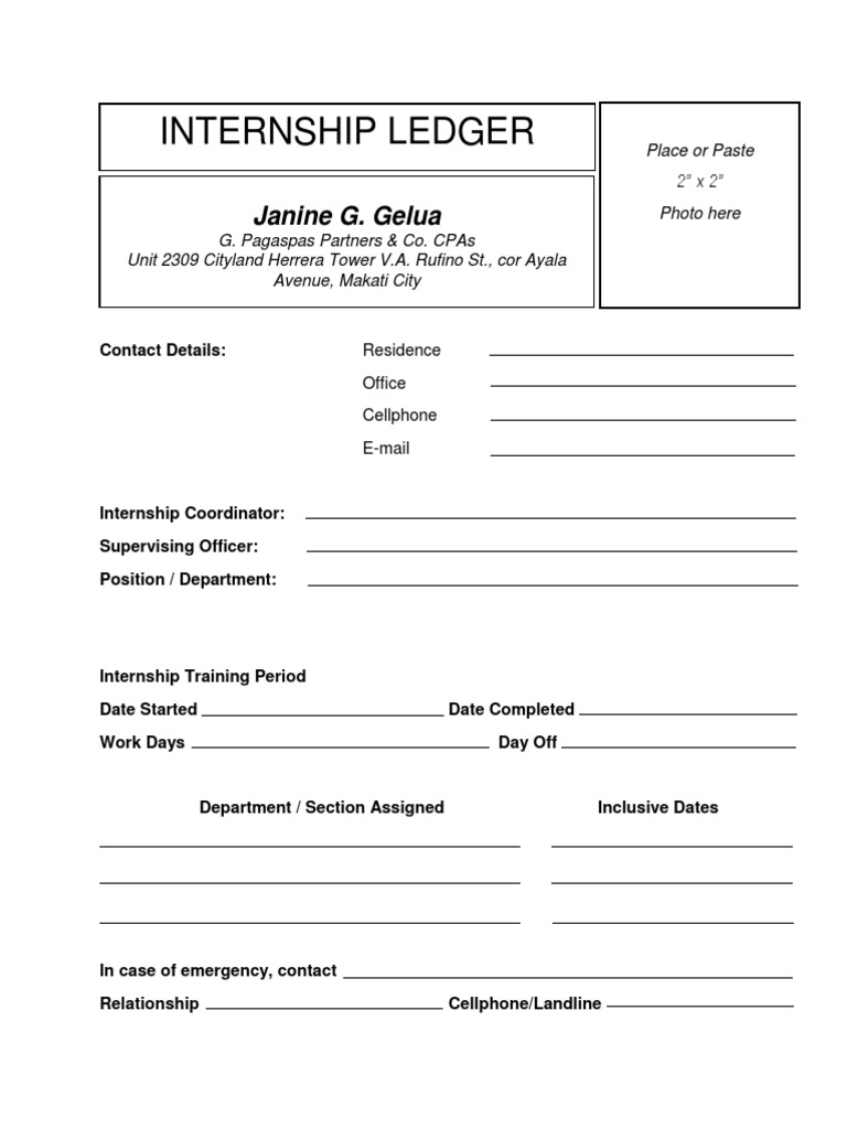 Internship Ledger: Janine G. Gelua | PDF