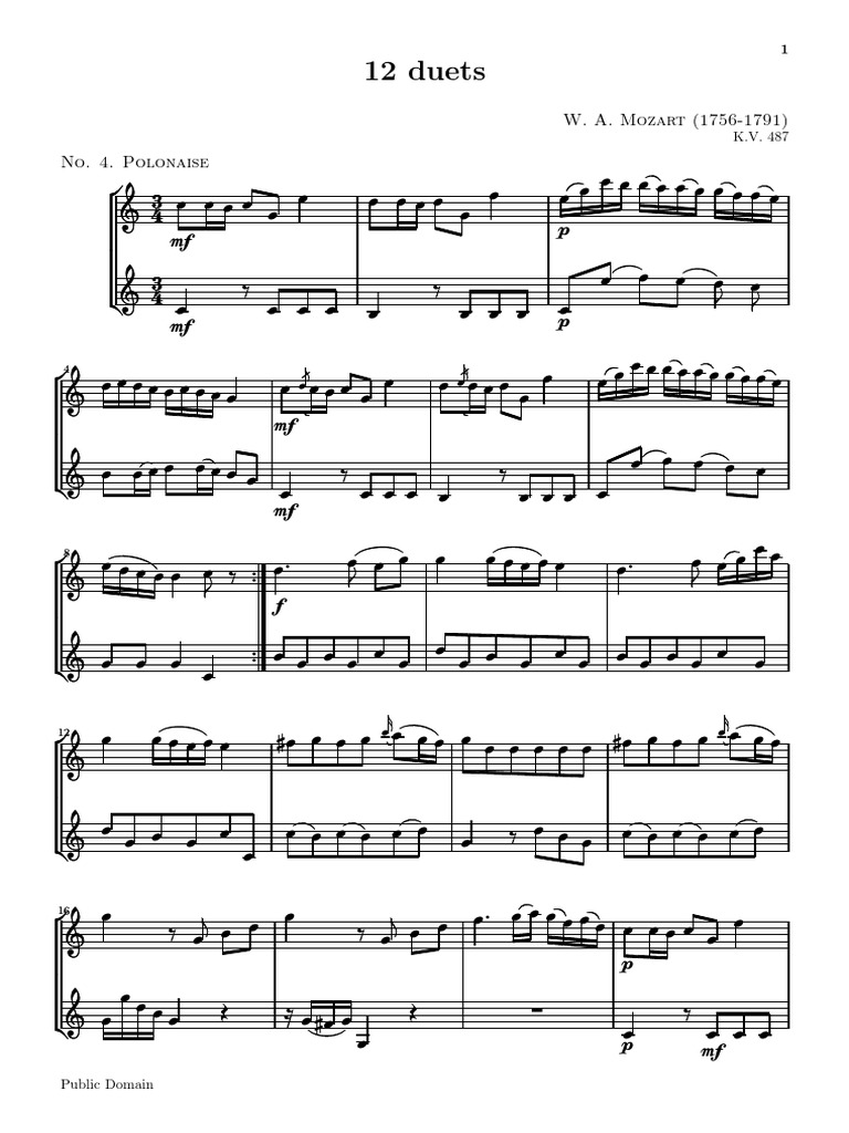 Duets de Mozart K.V. 487 | PDF | Wolfgang Amadeus Mozart | Famille Mozart