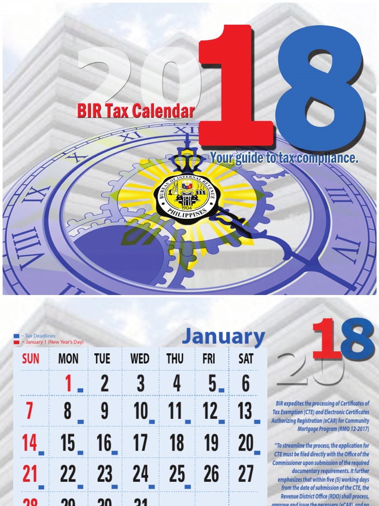 2018 Bir Tax Calendar | Value Added Tax | Withholding Tax