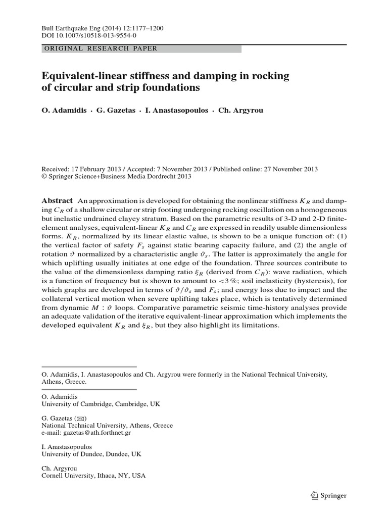 Eq Linear Stiffness and Damping in Rocking of Circular and Strip ...