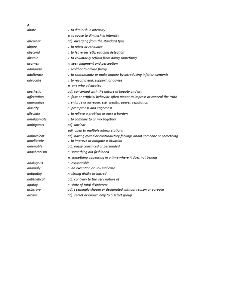 GRE Vocabulary: Key Terms Explained | PDF | Psychological Concepts ...