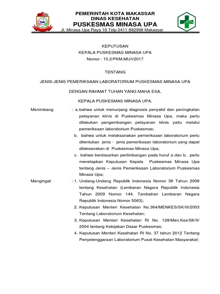 8.1.1.1 SK Tentang Jenis-Jenis Pemeriksaan Laboratorium Yang Tersedia | PDF