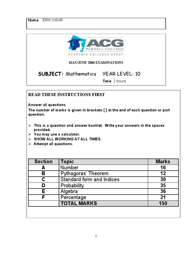 Year 10 Sample Exam Paper | PDF | Significant Figures | Sun