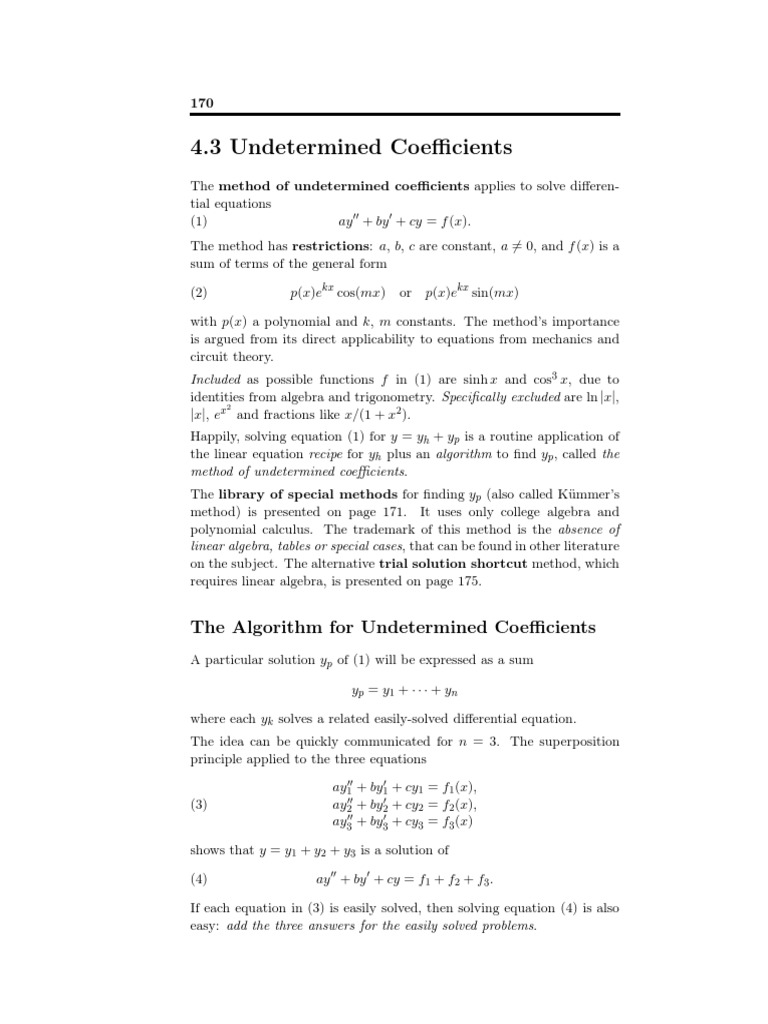 Undetermined Coeff | PDF | Polynomial | Equations
