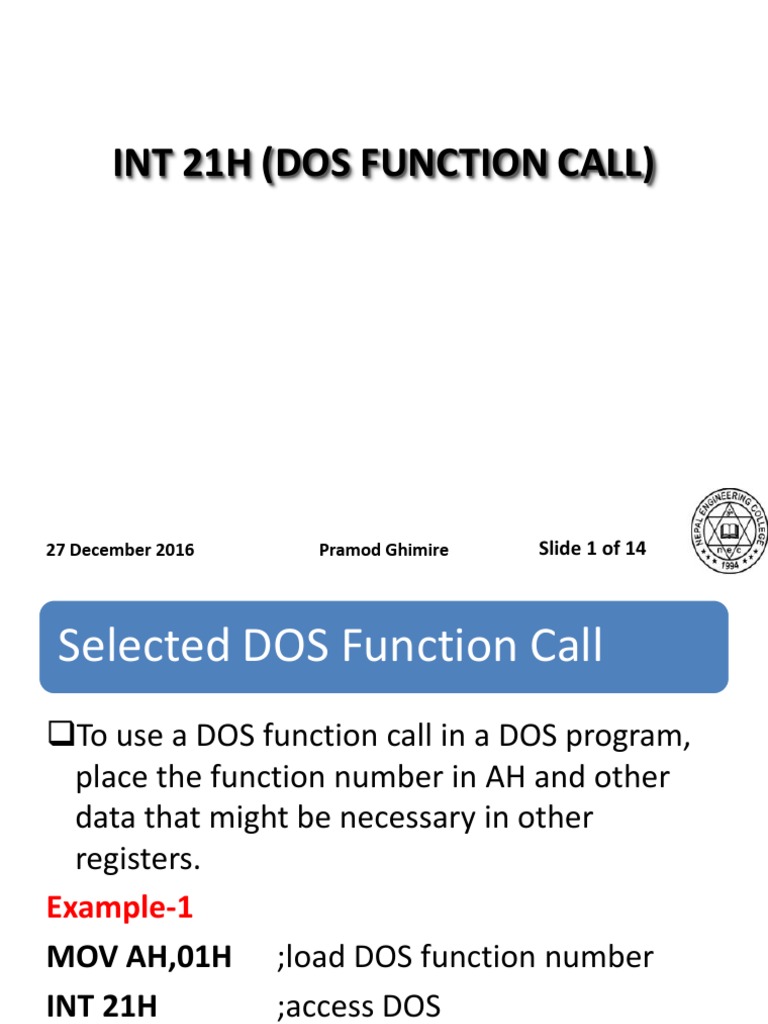 Int 21h Dos Function Call Pdf String Computer Science Subroutine 4192