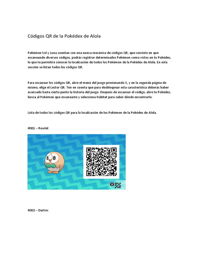 Códigos QR de La Pokédex de Alola PDF | PDF | Pokémon | Serie de libros ...