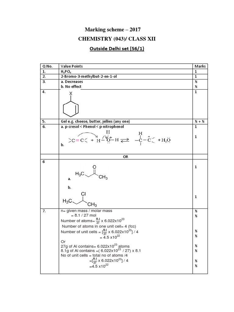 Marking Scheme - 2017 Chemistry (043) / Class Xii Outside Delhi Set (56 ...