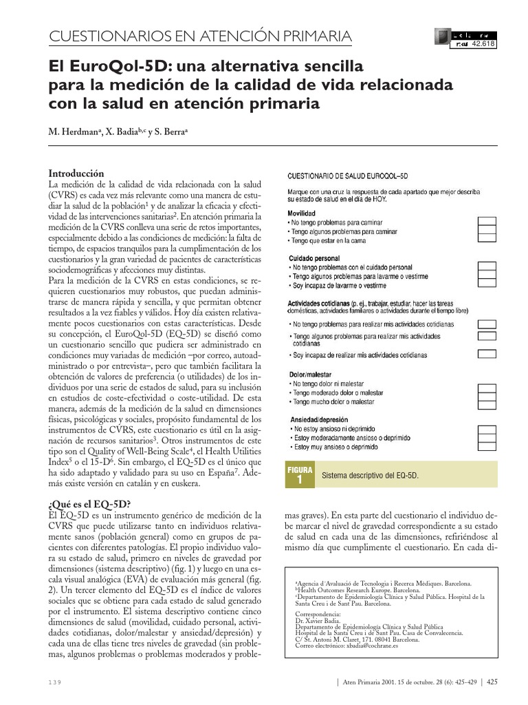 Eq-5d Cuestionario de Salud | Medición | Cuestionario