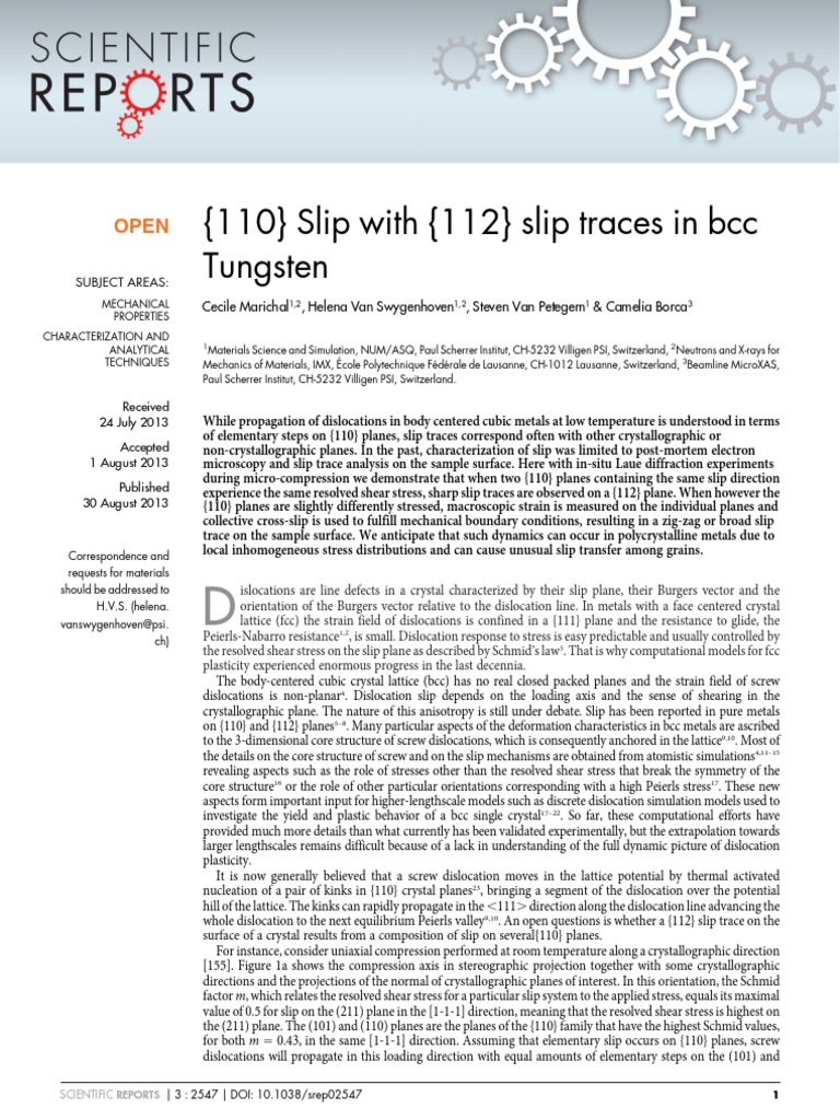 110 Slip With 112 Slip Traces in BCC Tungsten 2013 | PDF | Dislocation ...