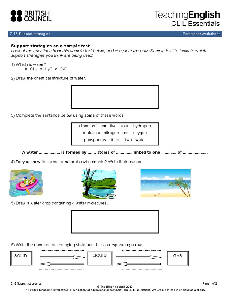 CLIL Essentials: Support Strategies On A Sample Test | PDF | Water ...