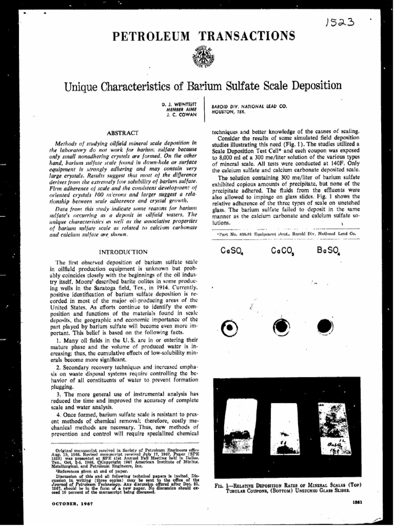 Unique Characteristics of Barium Sulfate Scale Deposition: C Caco | PDF ...