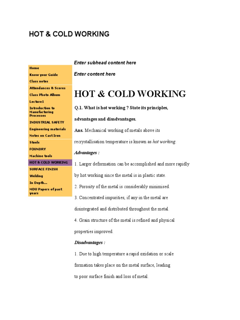 Hot & Cold Working | PDF | Procedural Knowledge | Rolling (Metalworking)