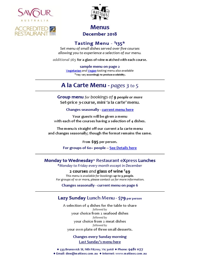 Matteos ALC Current Menu | PDF | Menu | Cuisine