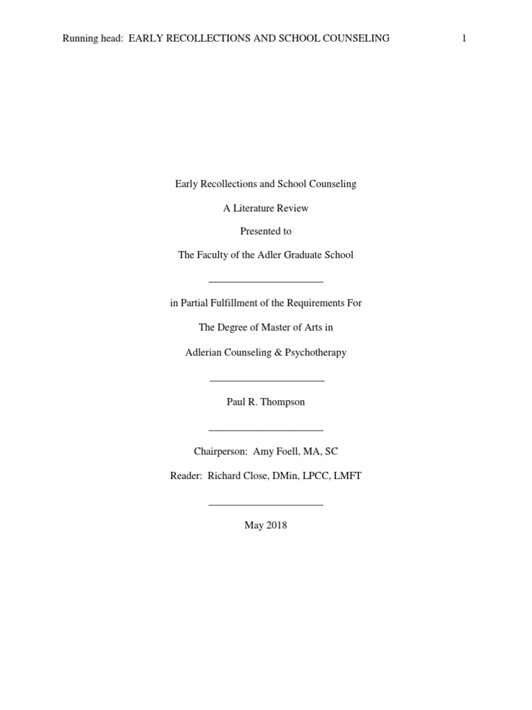 Early Recollections and School Counseling | PDF | School Counselor ...