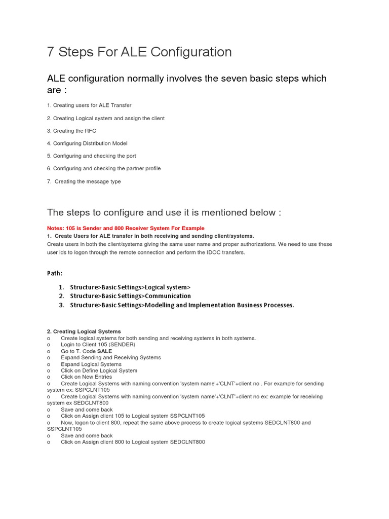 ALE Configuration Normally Involves The Seven Basic Steps Which Are ...