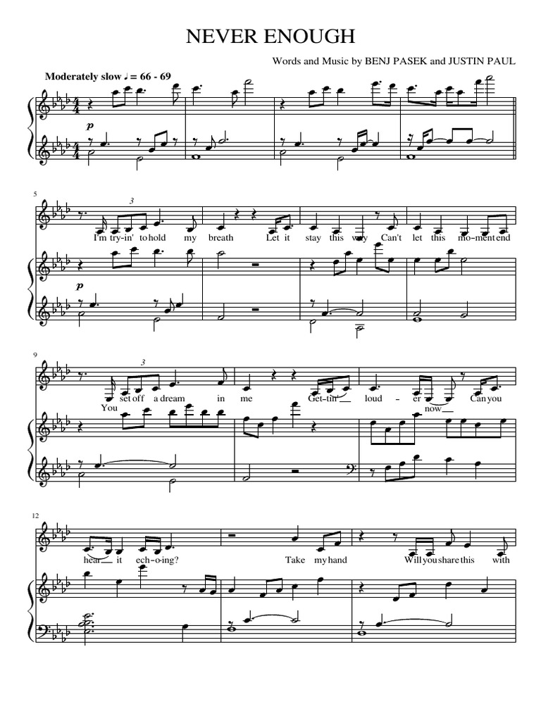 Never Enough Words And Music By Benj Pasek And Justin Paul Pdf Leisure