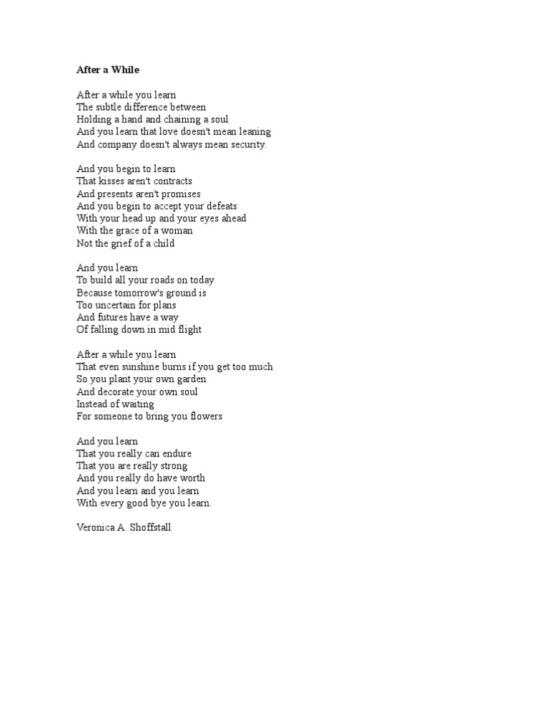 After A While - Veronica A. Shoffstall | PDF | Wellness | Self-Improvement