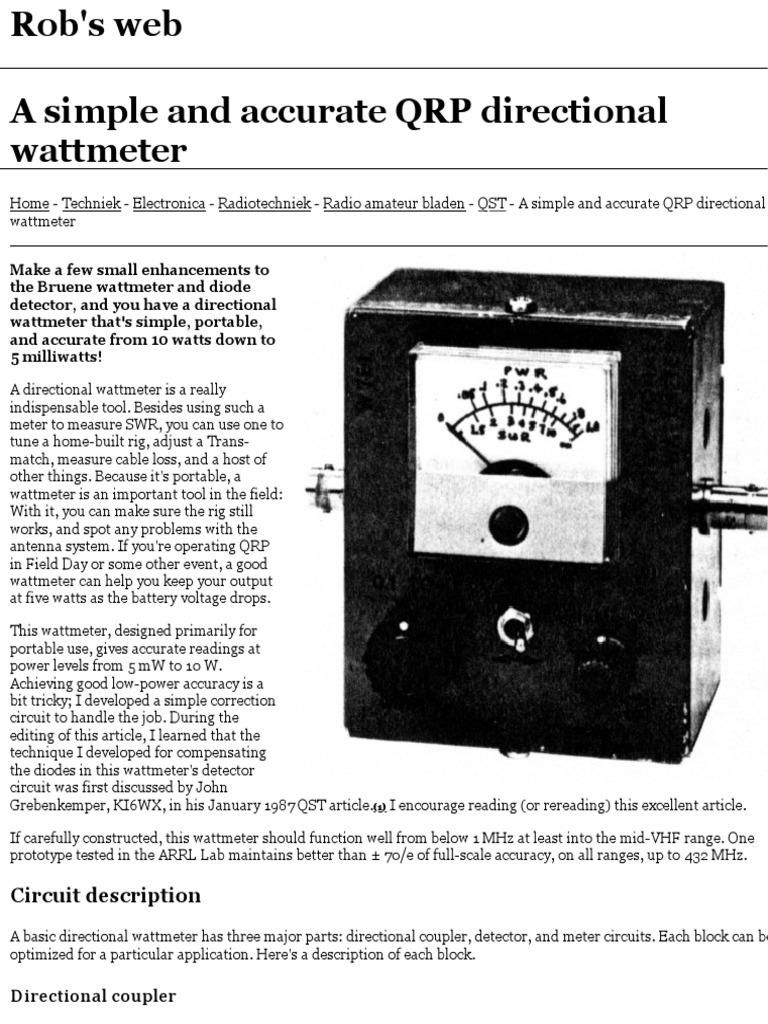 A Simple and Accurate QRP Directional Wattmeter | PDF | Diode ...