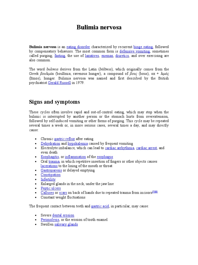 Bulimia Nervosa: Signs and Symptoms | PDF | Bulimia Nervosa ...