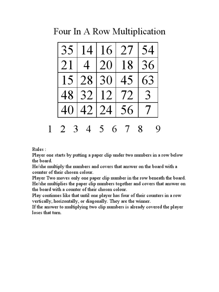4 in A Row Multiplication | PDF