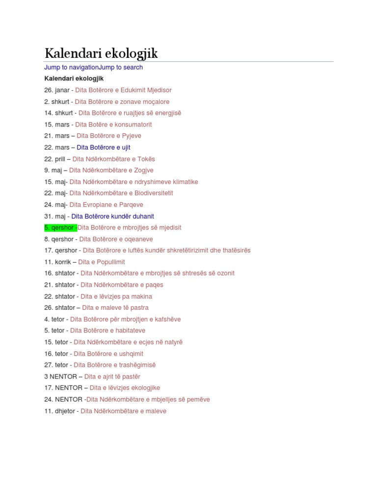 Kalendari Ekologjik | PDF