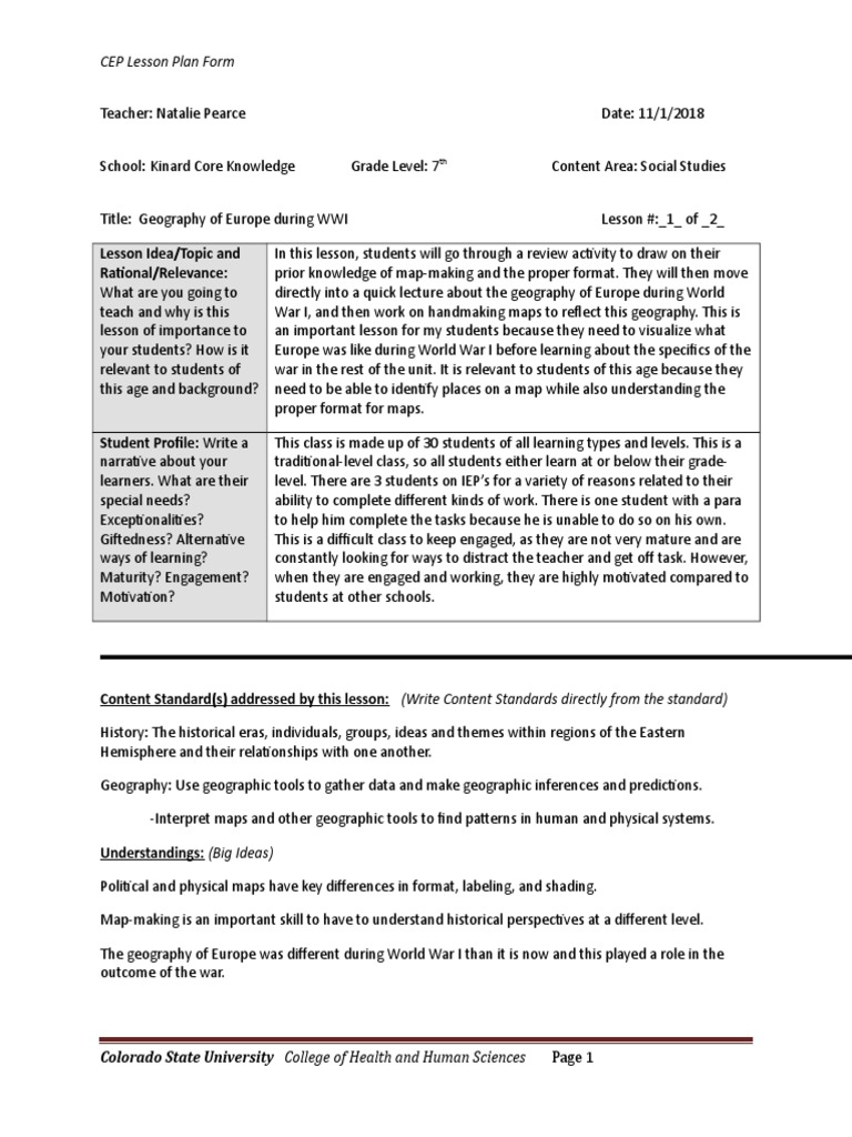 WWI European Geography Lesson Plan | PDF | Lesson Plan | Cartography