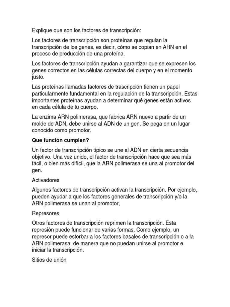 Los Factores de Transcripción | PDF | Factor de transcripcion | Gene