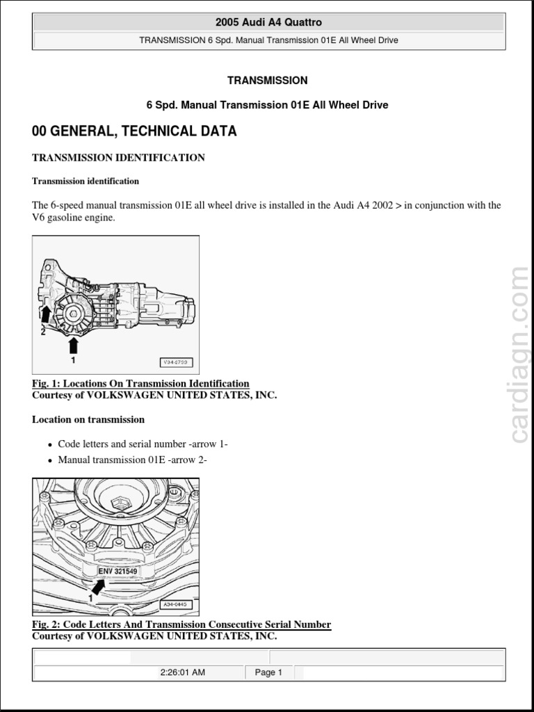 6 Spd. Manual Transmission 01E All Wheel Drive | PDF | Transmission ...