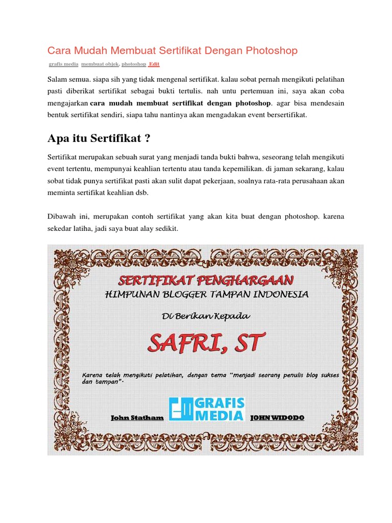 Cara Mudah Membuat Sertifikat Dengan Photoshop Pdf