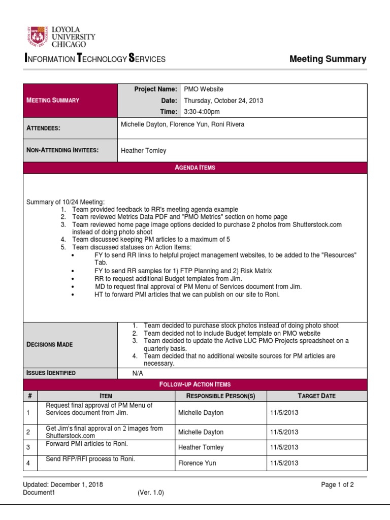 Meeting Summary Template | PDF | Computing | Business