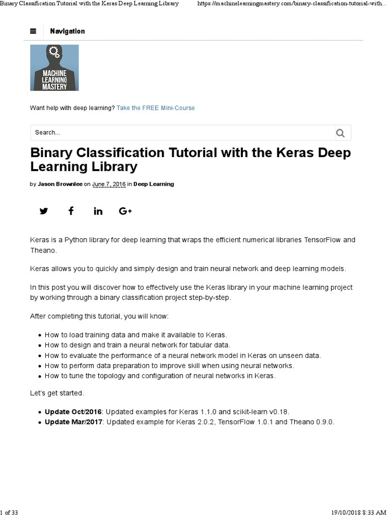 Binary Classification Tutorial With The Keras Deep Learning Library ...