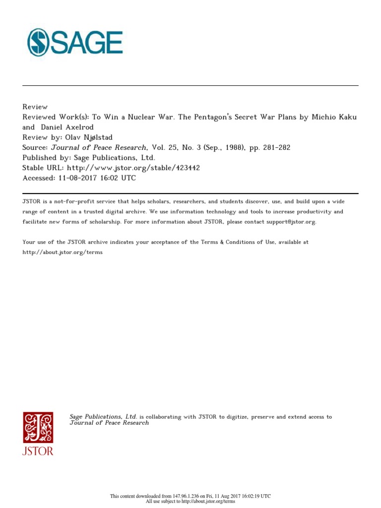 To Win A Nuclear War. The Pentagon's Secret War Plans - Daniel Axelrod ...