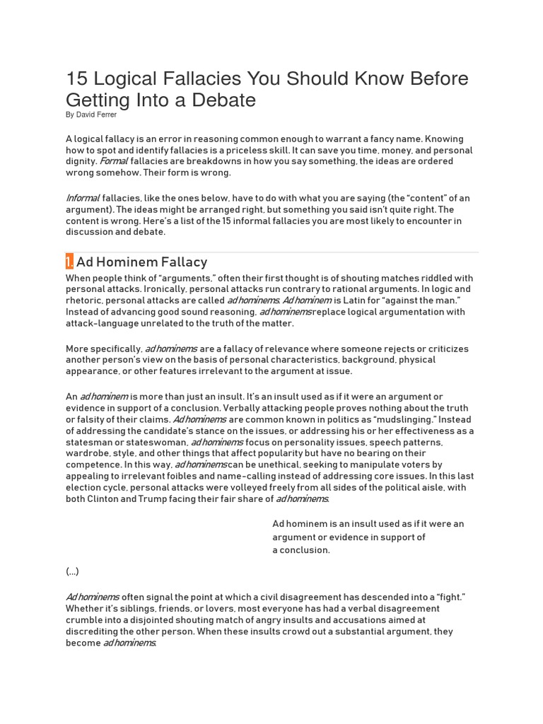15 Logical Fallacies You Should Know Before Getting Into A Debate | PDF ...