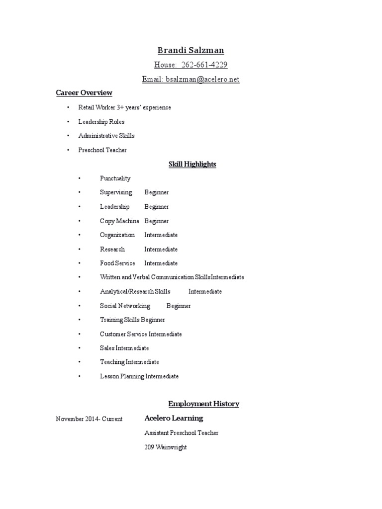 Brandi Salzmans Resume | PDF | Behavior Modification | Change