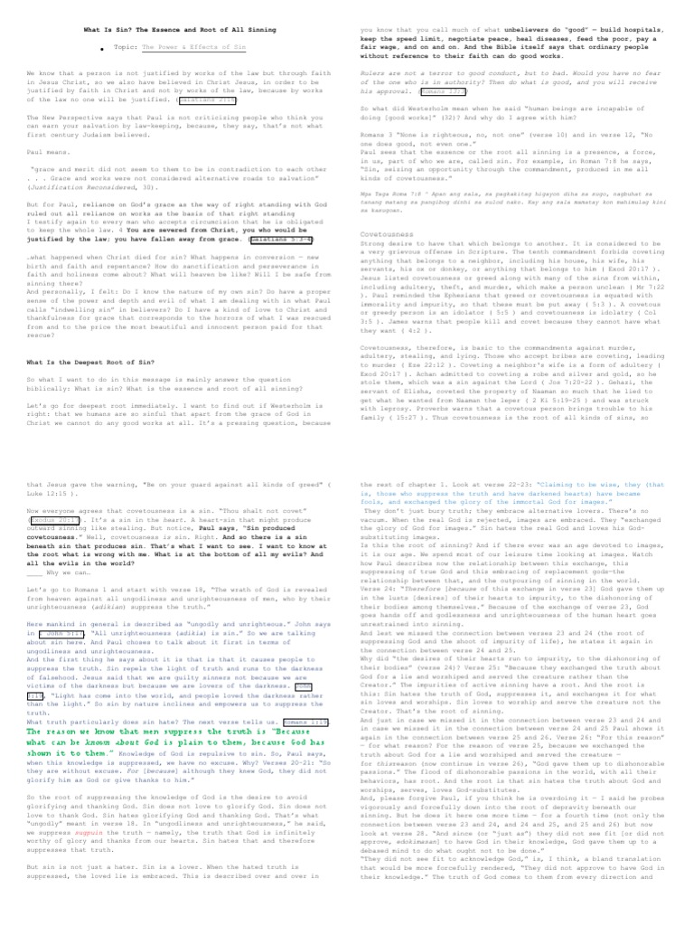 The Power & Effects of Sin | PDF | Good Works | Epistle To The Romans