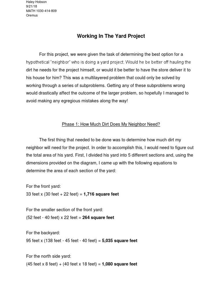 Math 1030 Working in The Yard | PDF | Topsoil | Volume