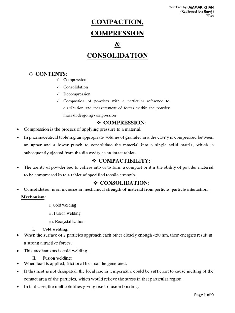 Compaction & Consolidation | PDF | Deformation (Engineering) | Tablet ...