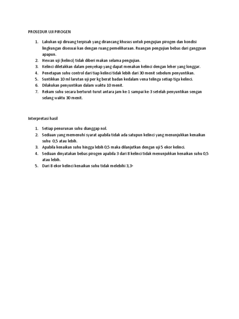 Prosedur Uji Pirogen | PDF