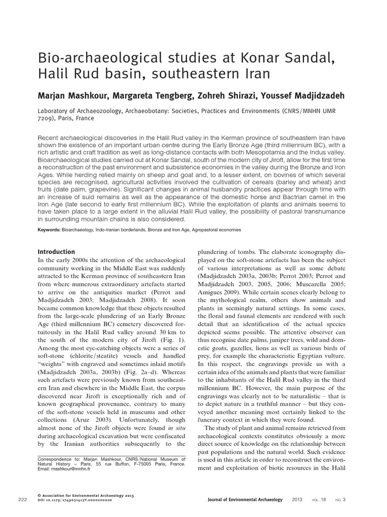 Bio-Archaeological Studies at Konar Sandal, Halil Rud Basin ...